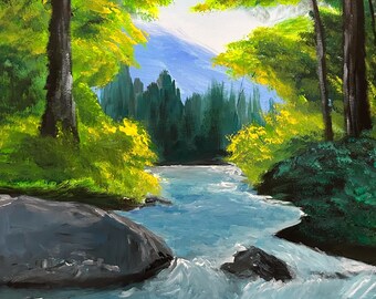 Night in Nature - Handmade Acrylic Painting on Canvas - Forest ...