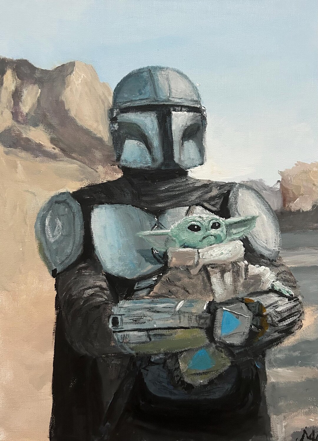 Star Wars Art the Mandalorian and Grogu Original Painting - Etsy