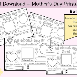 All About My Mom, Mothers Day Printable, Mothers Day Gift, Printable ...