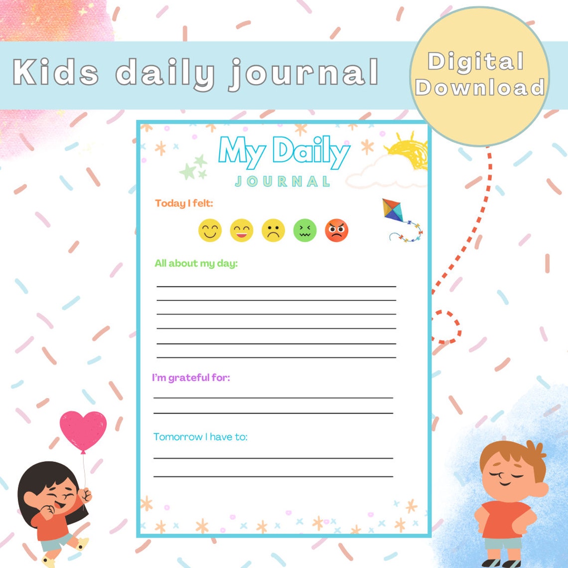 Diario Para Niños, Diario Para Niños Imprimible, Diario De Gratitud ...