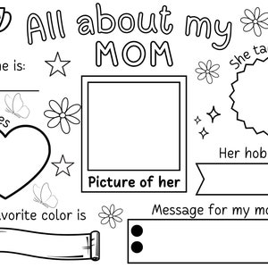 All About My Mom, Mothers Day Printable, Mothers Day Gift, Printable ...