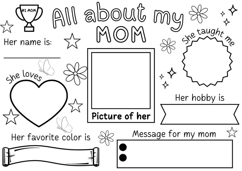 All About My Mom, Mothers Day Printable, Mothers Day Gift, Printable ...
