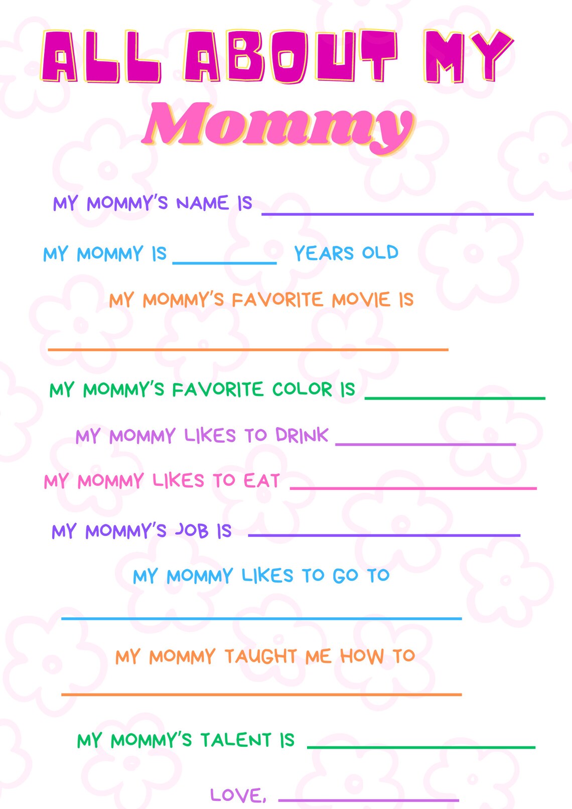 Todo Sobre Mamá Plantilla De Relleno, Imprimible Día De La Madre ...
