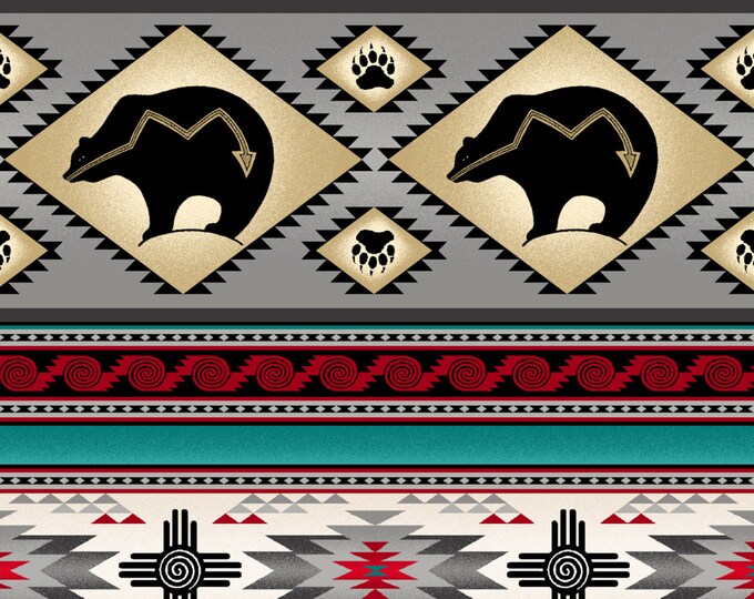 Elizabeth Studios Native Pattern Dancing Bear Stripe Grey, 1 Yard - Etsy
