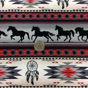 Elizabeth Studios Native Pattern Horses Stripe Grey, 1 Yard 100% Cotton ...