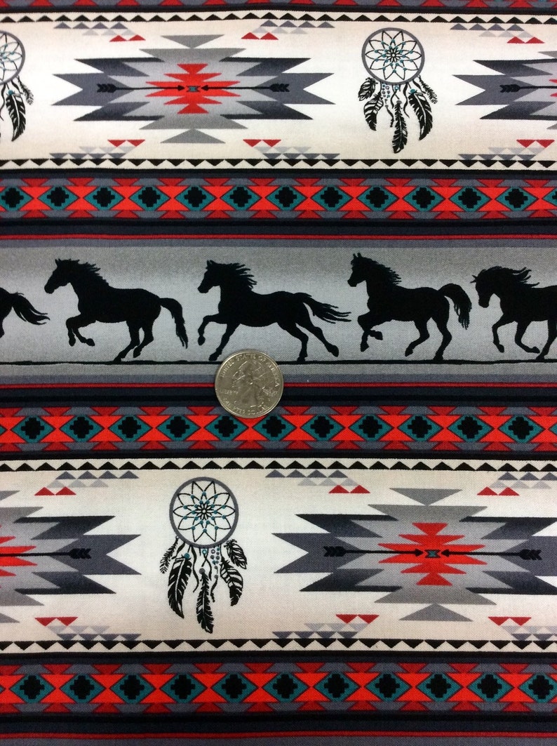 Elizabeth Studios Native Pattern Horses Stripe Grey 1 Yard - Etsy