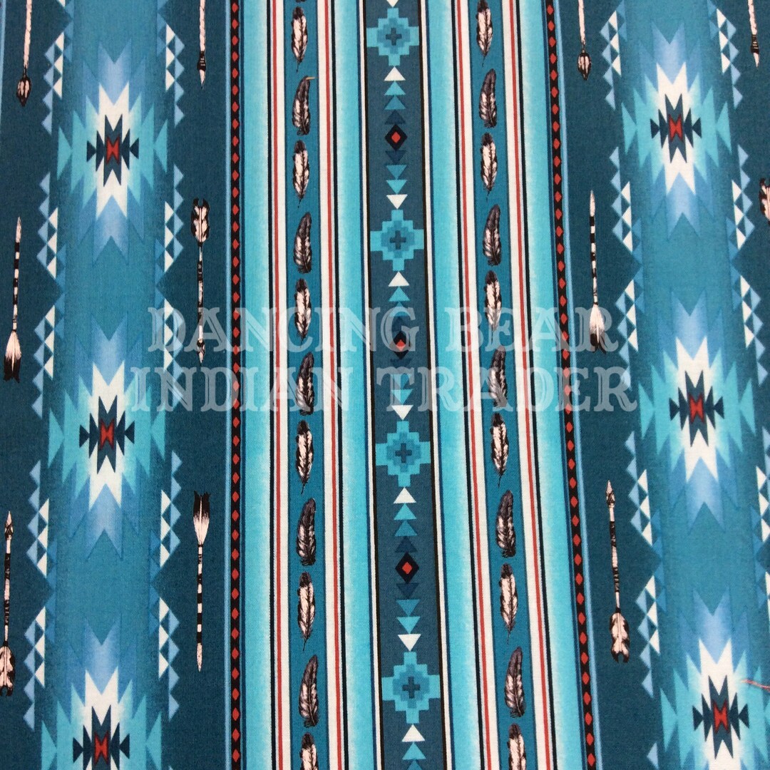 Elizabeth Studios Native Pattern Stripe Feather Turquoise 1 Yard 100% ...
