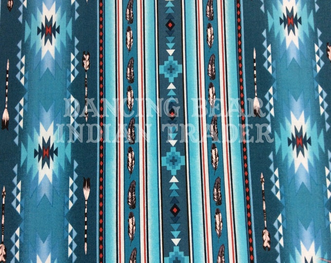 Elizabeth Studios Native Pattern Stripe Feather Turquoise 1 Yard 100% ...