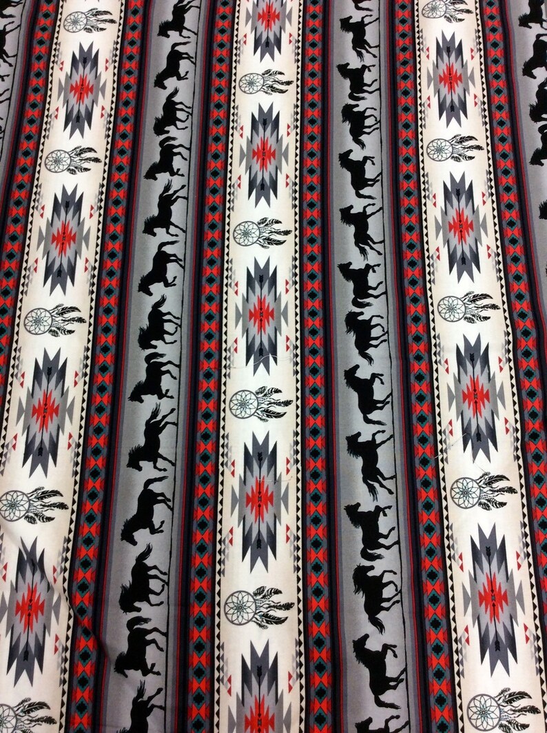Elizabeth Studios Native Pattern Horses Stripe Grey 1 Yard - Etsy