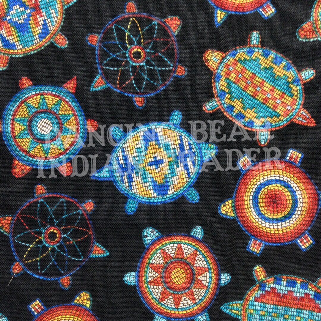 Elizabeth Studios Native Pattern Beaded Turtle Black, 1 Yard 100% ...
