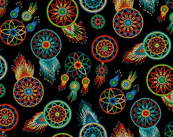 Elizabeth Studios Native Pattern Beaded Dreamcatchers Black, 1 Yard 100 ...
