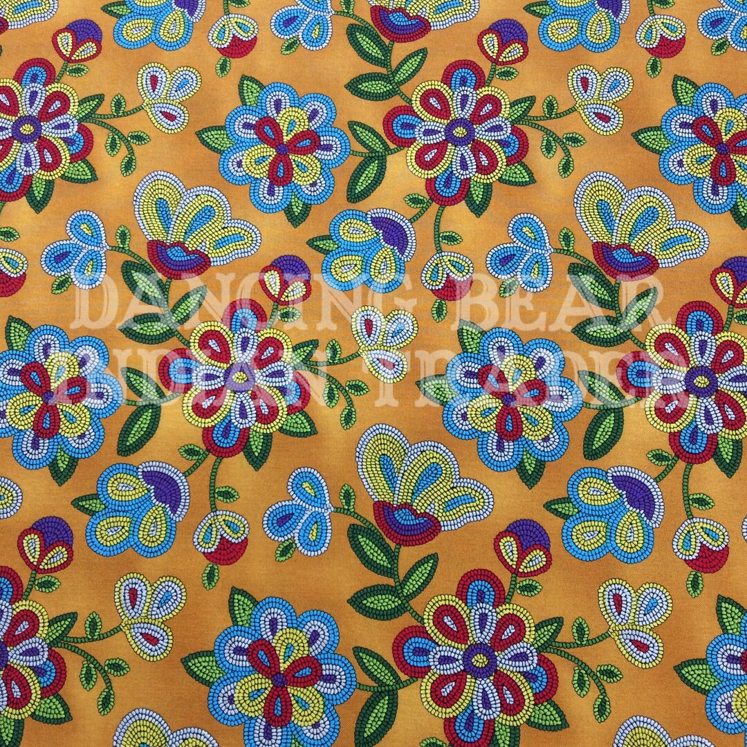 Elizabeth Studios Native Pattern Beaded Flowers, Goldenrod 1 Yard, 100% ...