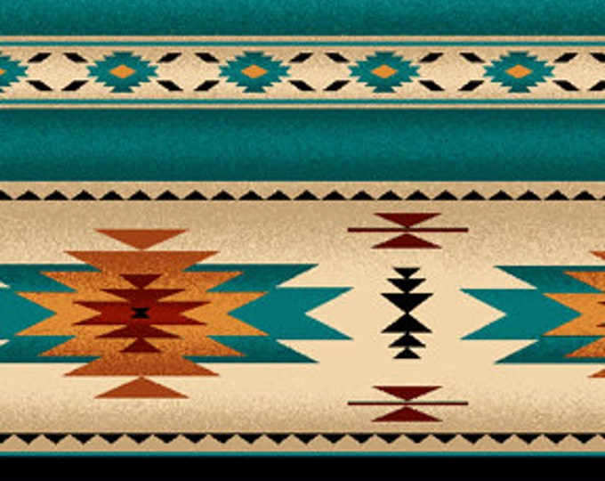 Elizabeth Studios Native Pattern Stripe Turquoise 1 Yard and 3 Inches ...