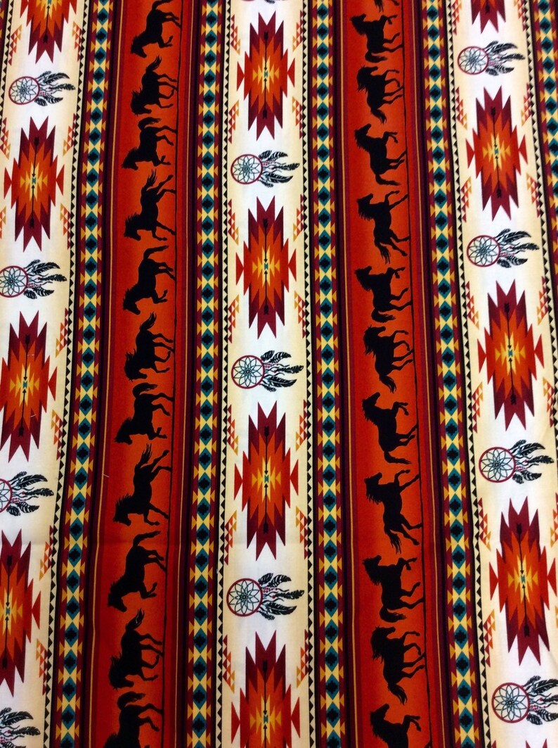 Elizabeth Studios Native Pattern Horses Stripe Brick Red 1 - Etsy