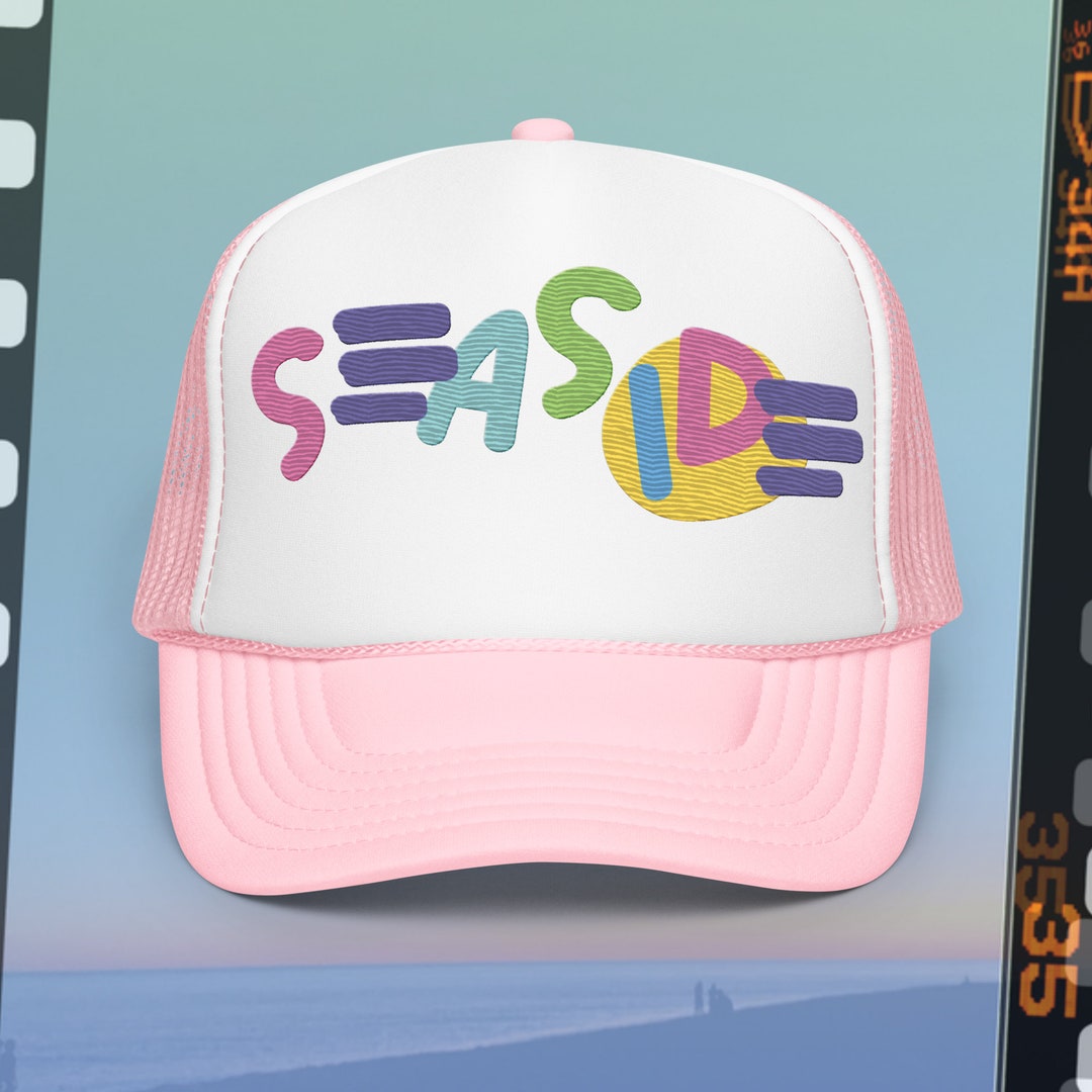 Pink Beach Embroidered Trucker Hat Seaside Beachy Baseball Cap Gulf ...