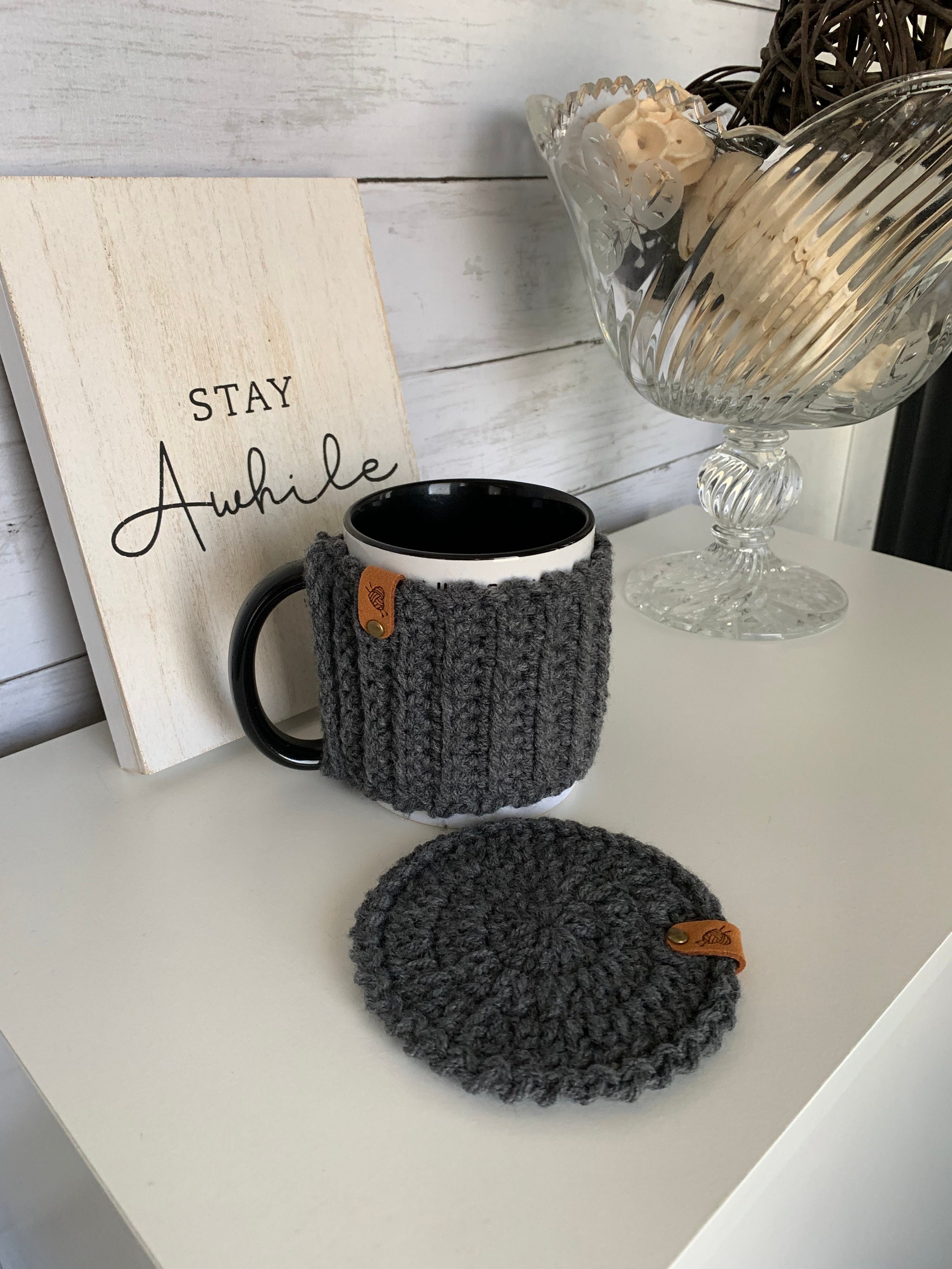 Crochet Mug Cozy and Coaster Set, Handmade Accessories, Crochet Mug ...