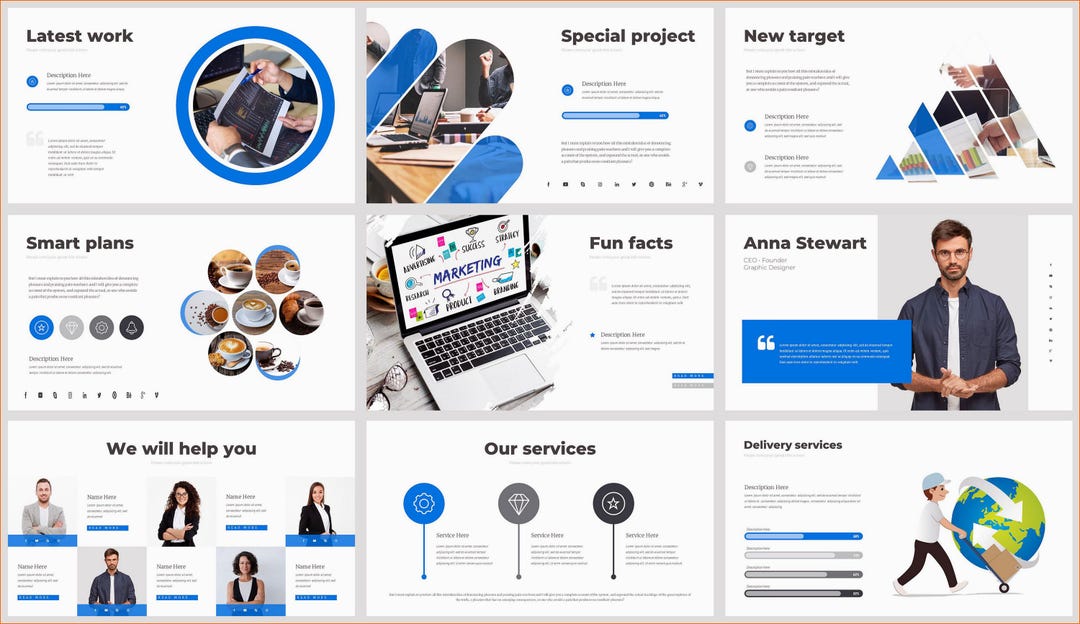 Custom-built Powerpoint Presentation Blue Template, SWOT Template ...