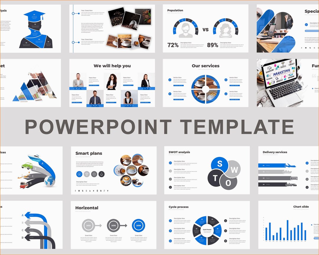 Custom-built Powerpoint Presentation Blue Template, SWOT Template ...