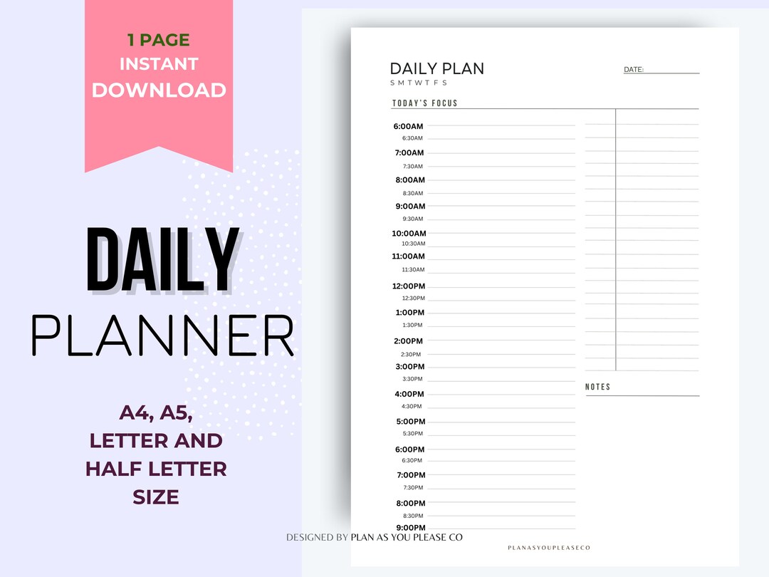 Hourly Planner Printable, Daily to Do List, Productivity Planner ...