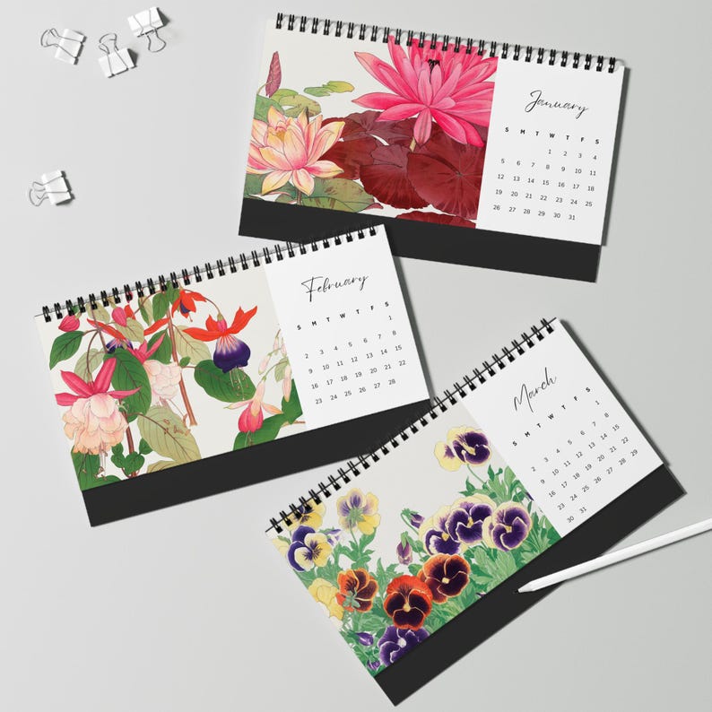 Flower Illustrations 2025 Desk Calendar, Japanese Artist, Botanical Art ...