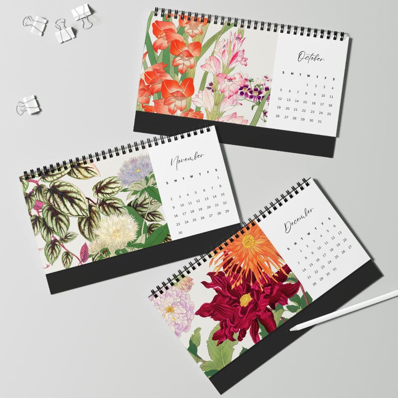 Flower Illustrations 2025 Desk Calendar, Japanese Artist, Botanical Art ...