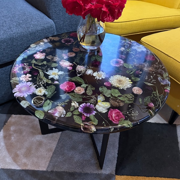 Black Floral Resin Coffee Table - Etsy