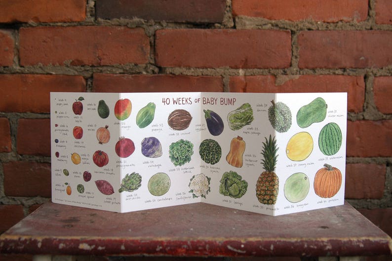 Baby Bump Accordion Card: Fruit & Vegetable Pregnancy Chart - Etsy