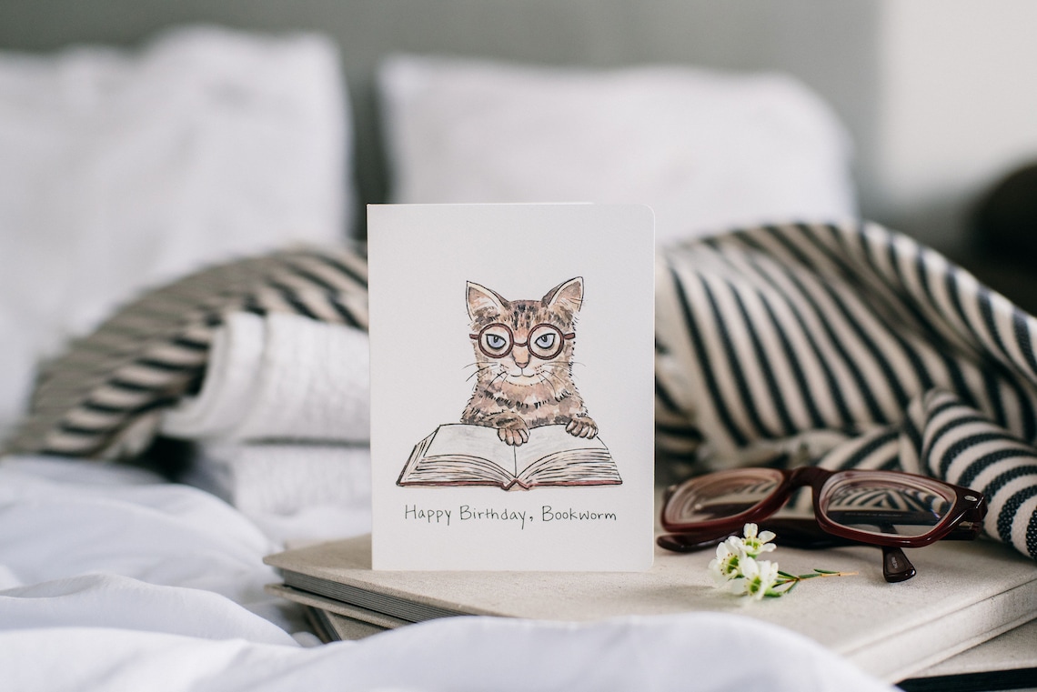 Bookworm Birthday Card - Etsy