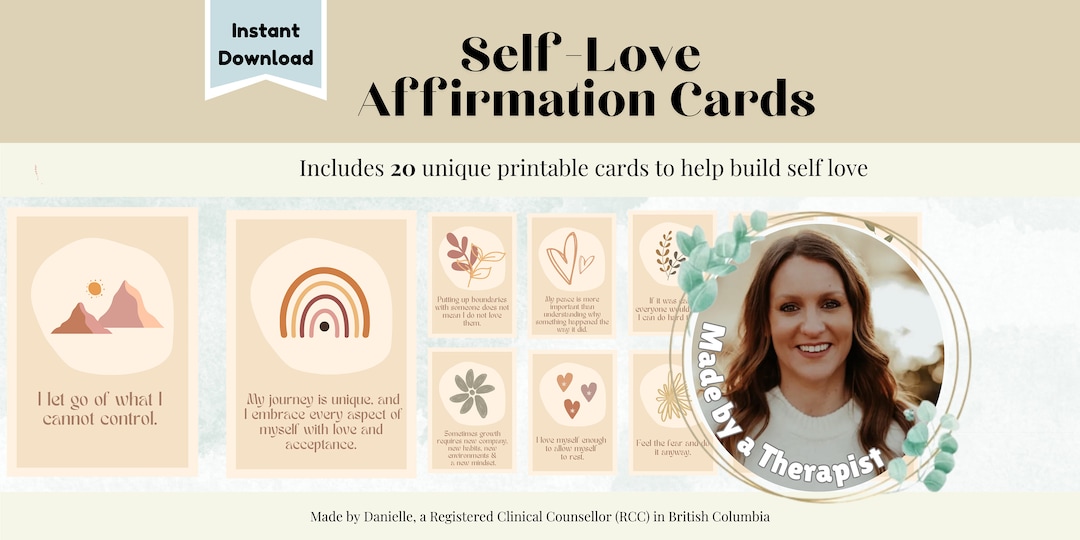 Self Love Affirmation Cards, Set of 20 Skill Cards, Encouragement Cards ...