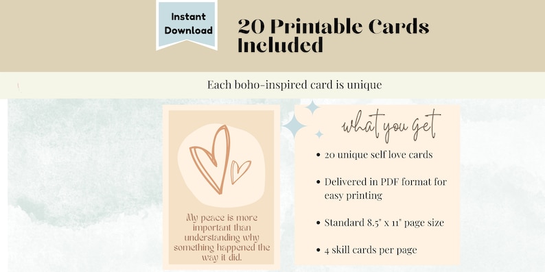 Self Love Affirmation Cards, Set of 20 Skill Cards, Encouragement Cards ...
