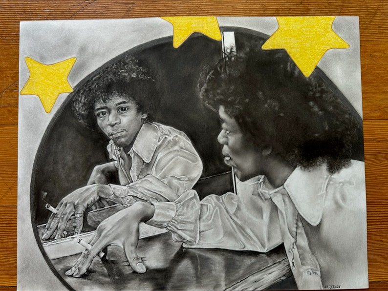 Original Charcoal and Graphite Drawing of Legendary Rocker Jimi Hendrix ...