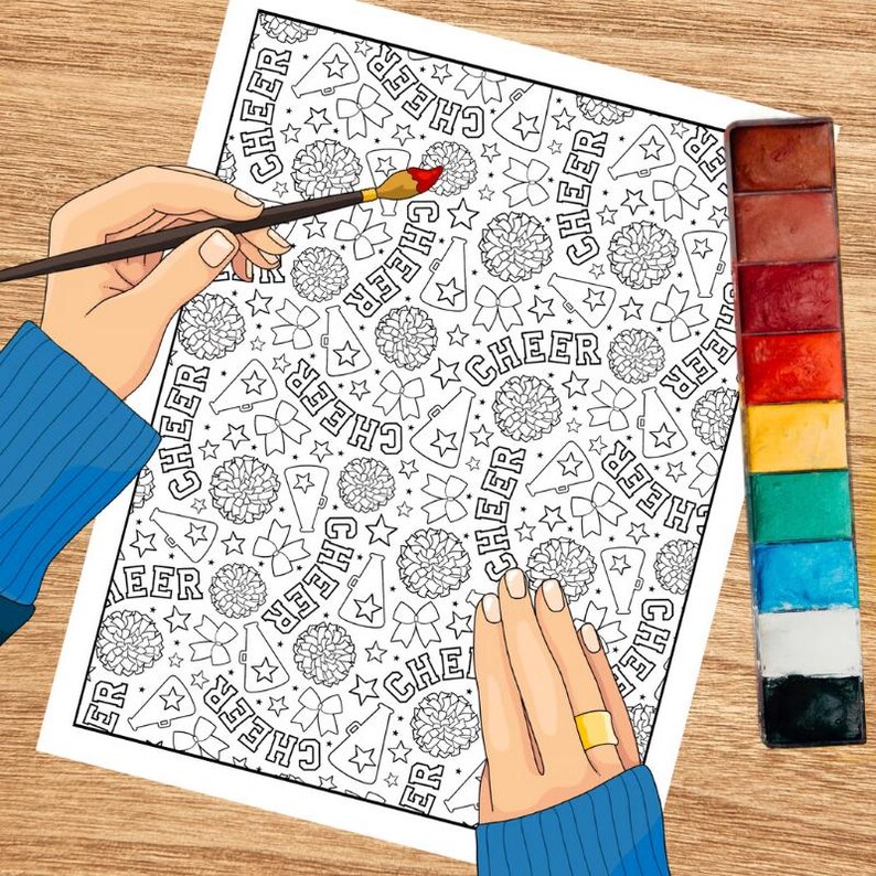 Cheerleader Coloring Page, Printable 8.5x11 PDF PNG, Digital Download ...