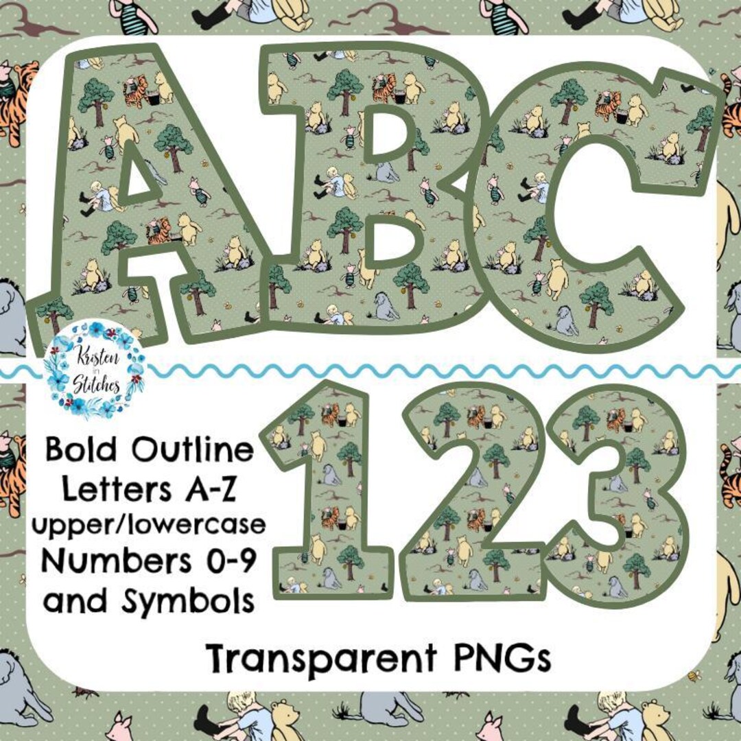 Classic Winnie the Pooh Alphabet Letters A-Z Numbers 0-9 Symbols ...