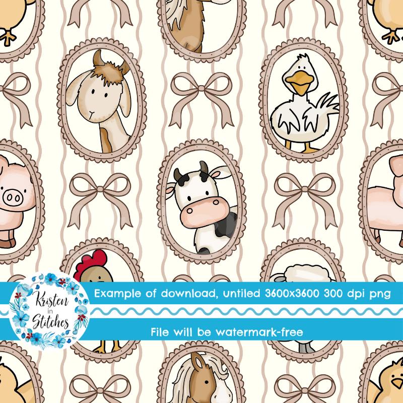 Farm Animals Picture Frames Seamless Pattern, Digital PNG File, DIY ...