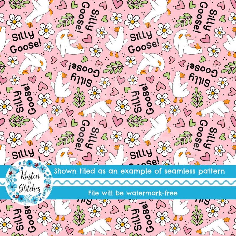 Silly Goose Floral Seamless Pattern, Digital PNG File, DIY Printable ...