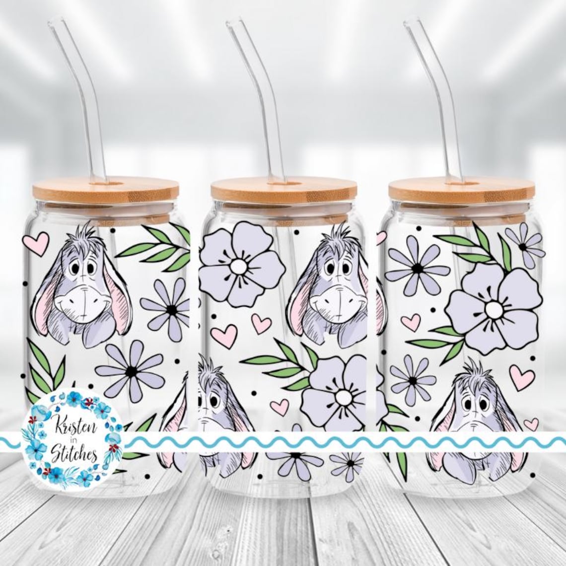 Eeyore 16 Oz Glass Can Wrap, Transparent Printable PNG, Libbey Cup Wrap ...
