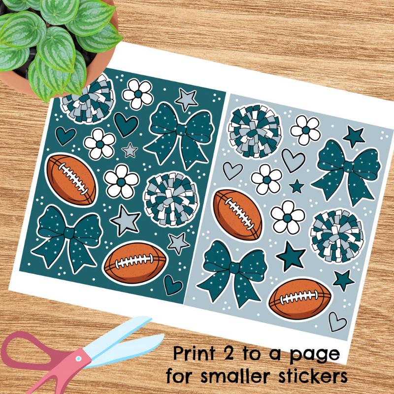 Football and Cheer Printable Sticker Sheets, PDF PNG, DIY Print & Cut ...