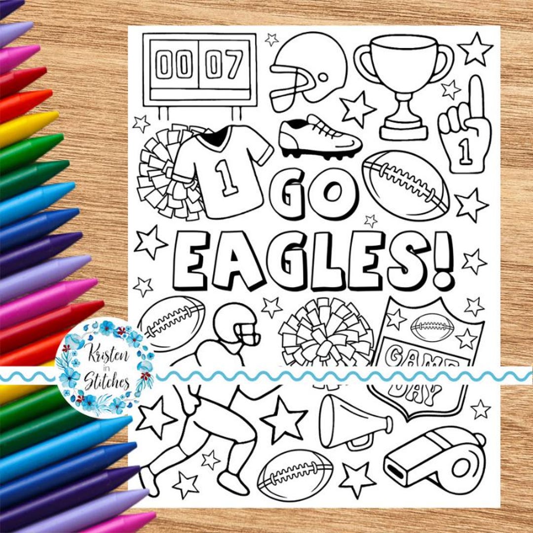 Go Eagles! Football Team Coloring Page, Printable 8.5x11 PDF PNG ...