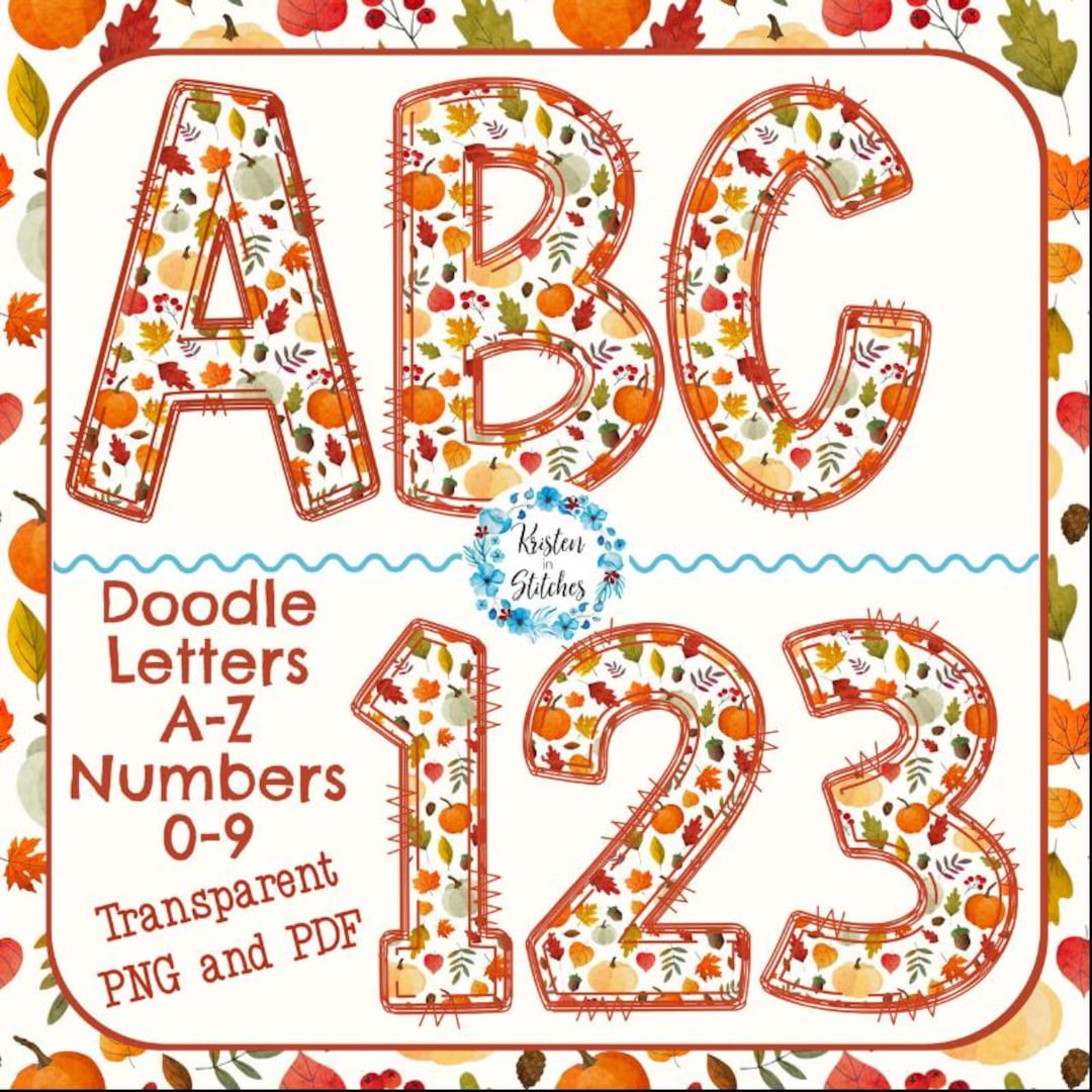 Autumn Pumpkin Floral Alphabet Letters A-Z Numbers 0-9 Symbols ...