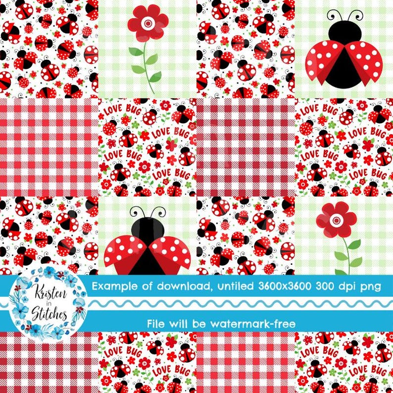 Ladybug Patchwork Seamless Pattern, Digital PNG File, DIY Printable ...
