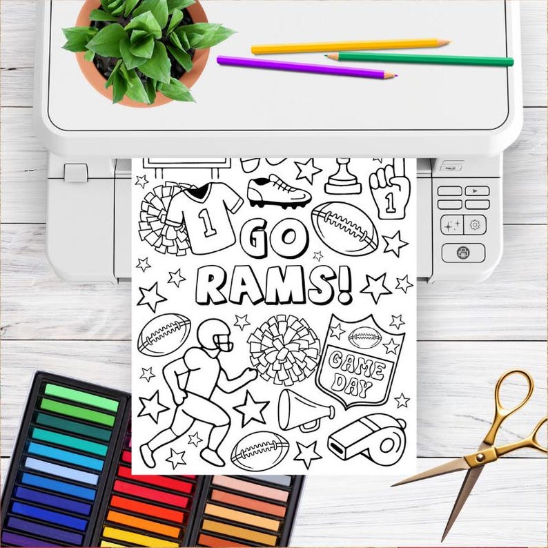 Go Rams! Football Team Coloring Page, Printable 8.5x11 PDF PNG, Digital ...