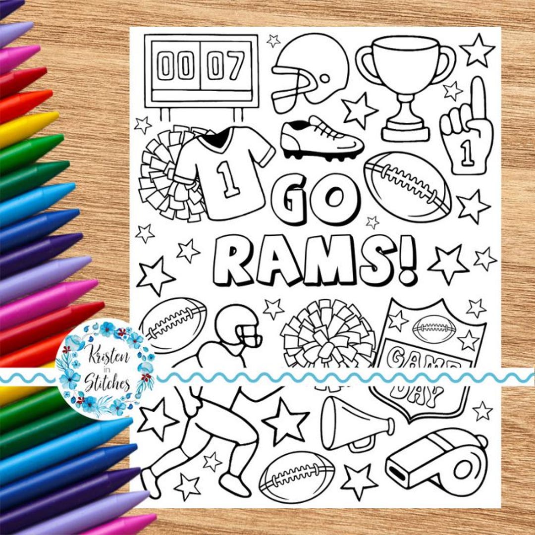 Go Rams! Football Team Coloring Page, Printable 8.5x11 PDF PNG, Digital ...