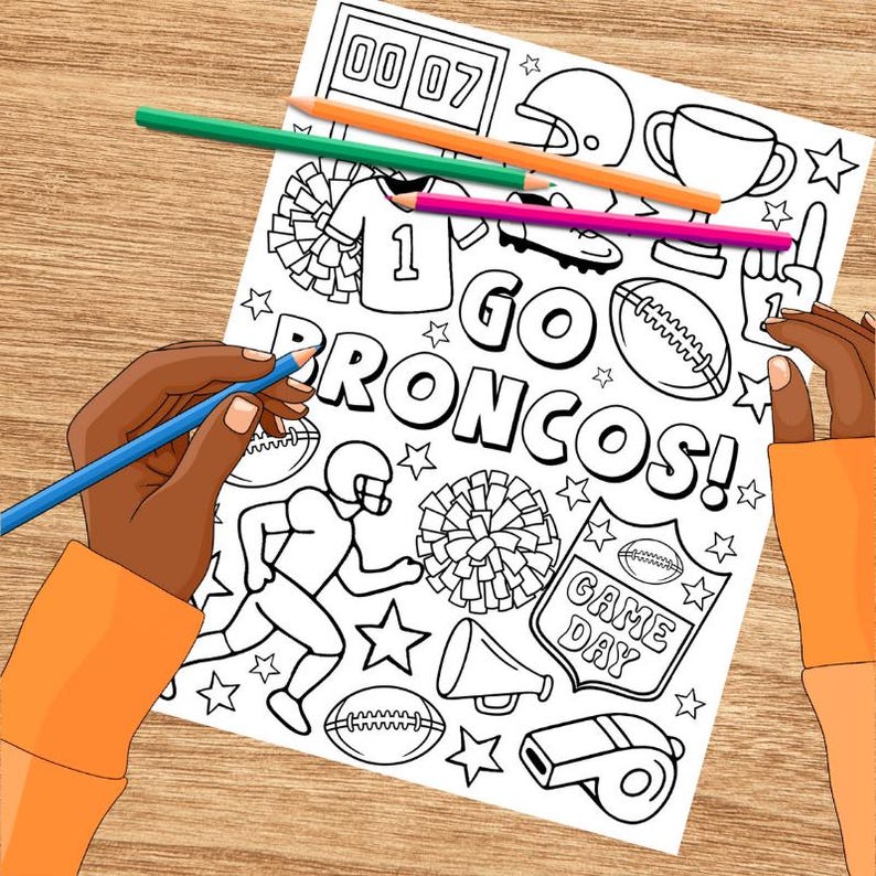 Go Broncos! Football Team Coloring Page, Printable 8.5x11 PDF PNG ...
