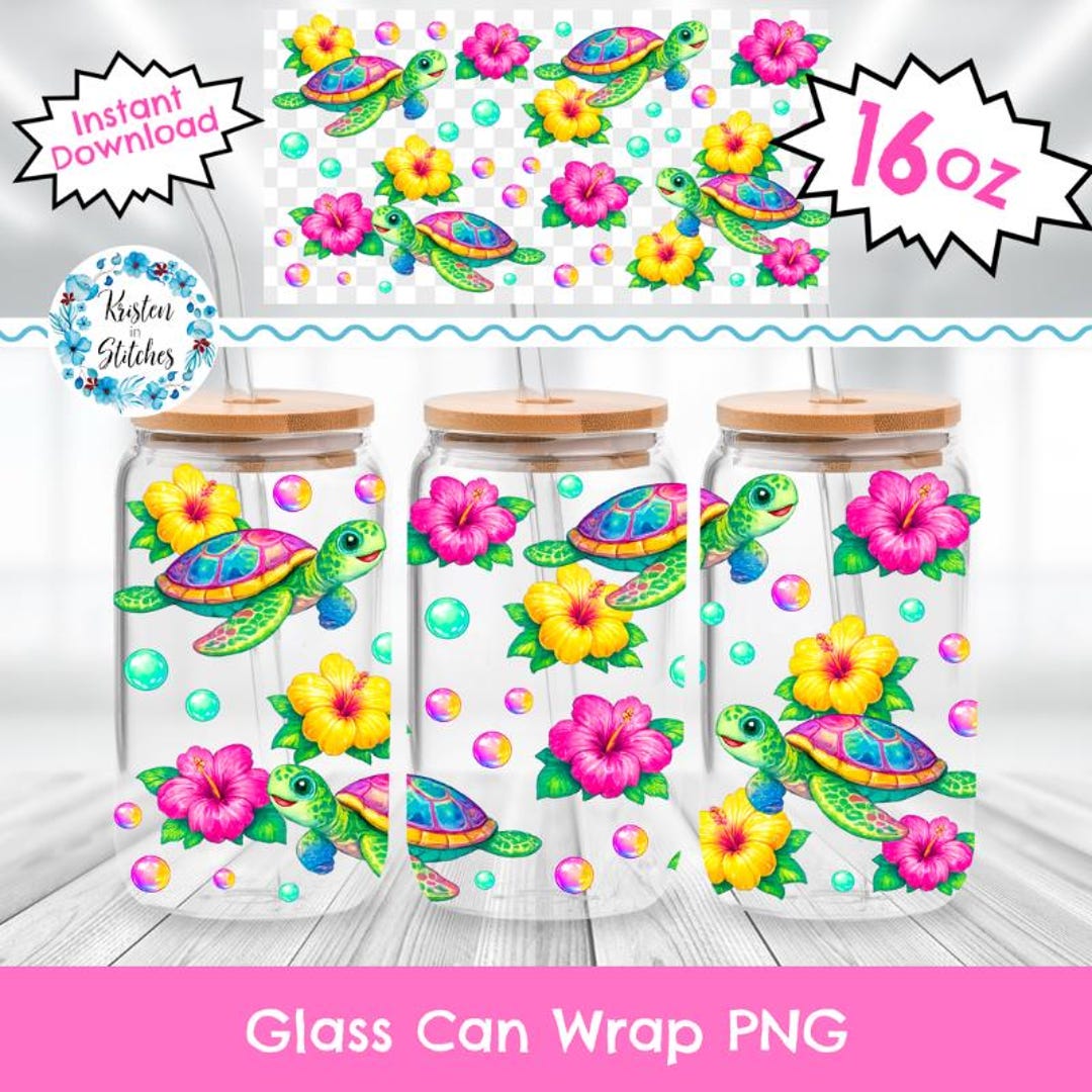 Tropical Ocean 16 Oz Glass Can Wrap, Transparent Printable PNG, Libbey ...