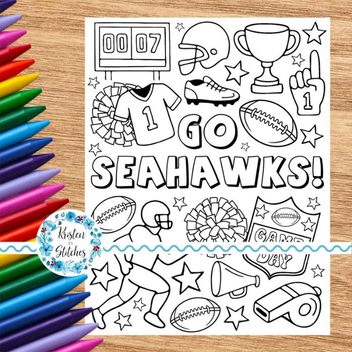Go Seahawks! Football Team Coloring Page, Printable 8.5x11 PDF PNG ...