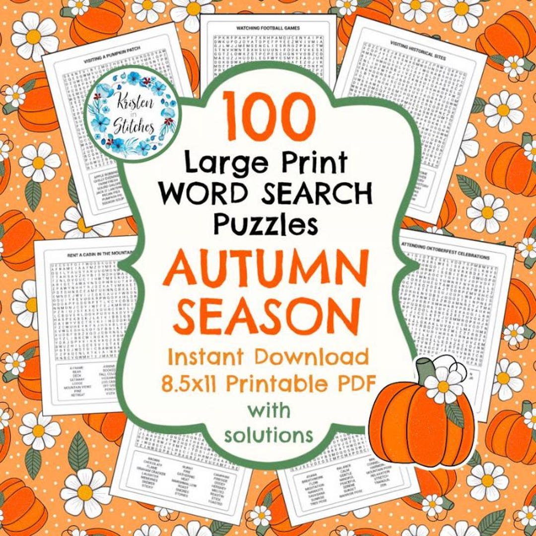 100 Large Print Word Searches, Printable PDF Activities, Brain Games ...