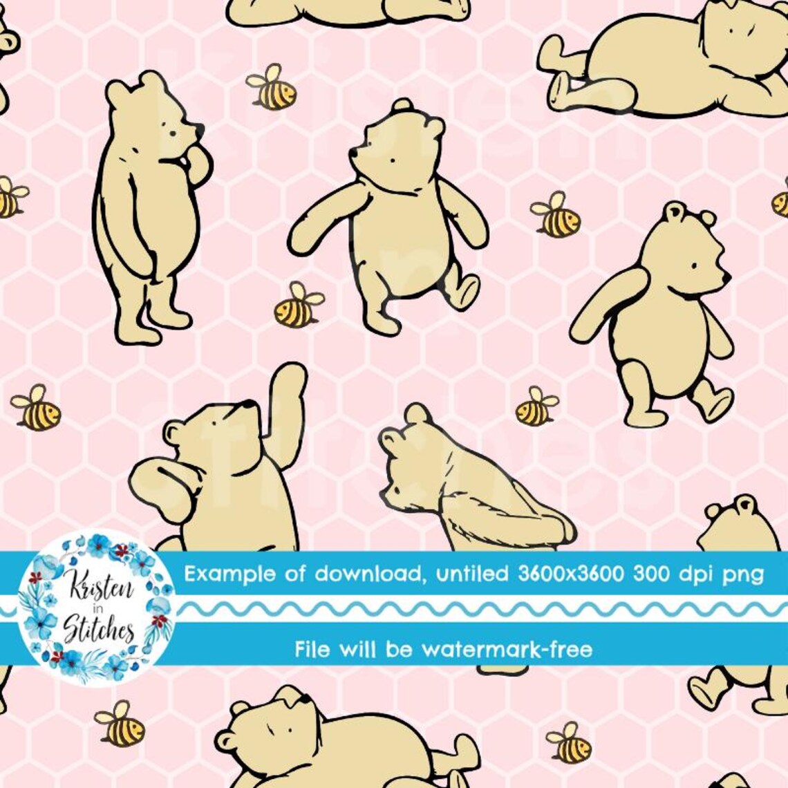 Classic Winnie the Pooh Nursery Seamless Pattern, Digital File, DIY ...