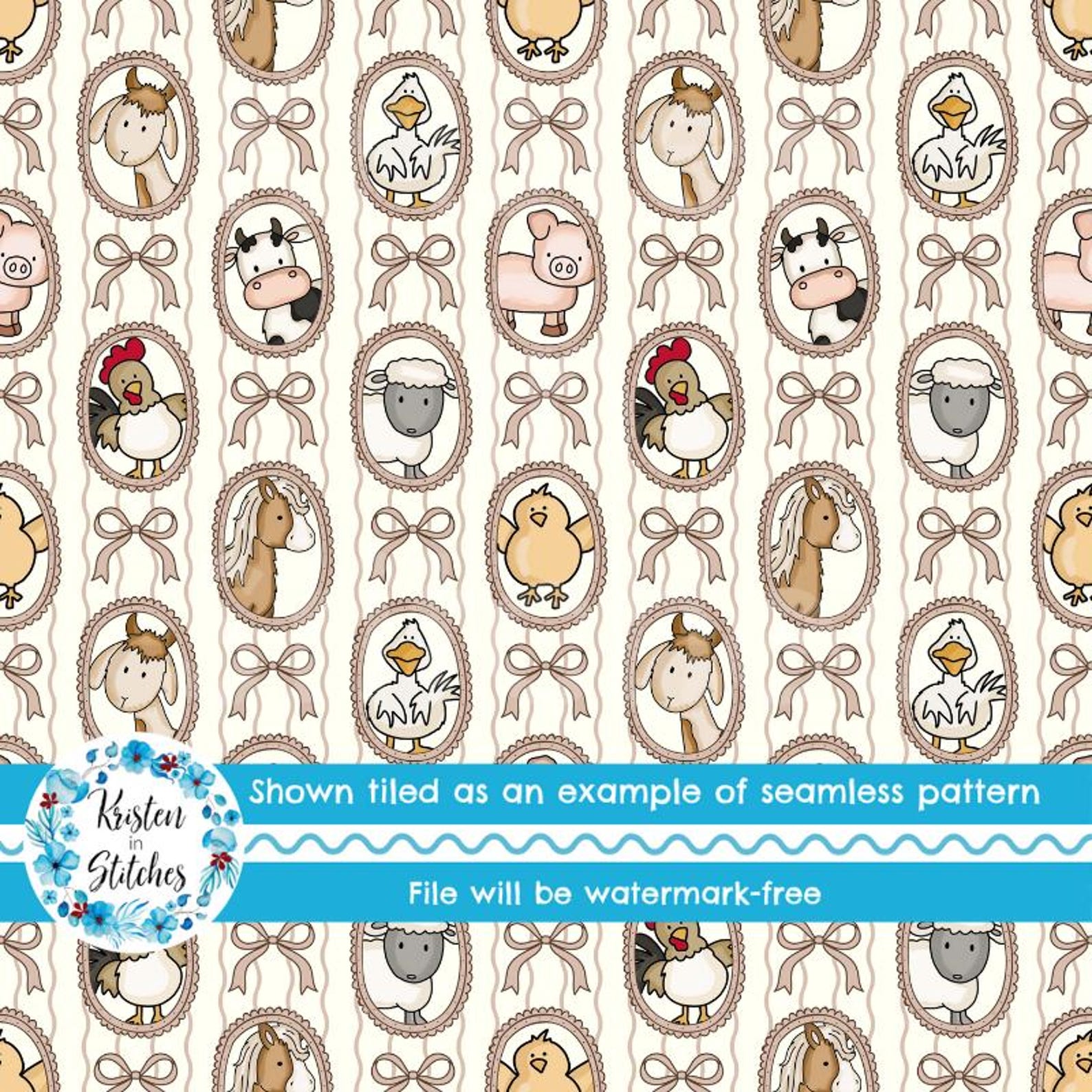 Farm Animals Picture Frames Seamless Pattern, Digital PNG File, DIY ...
