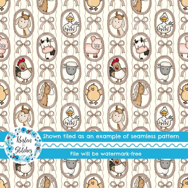 Farm Animals Picture Frames Seamless Pattern, Digital PNG File, DIY ...