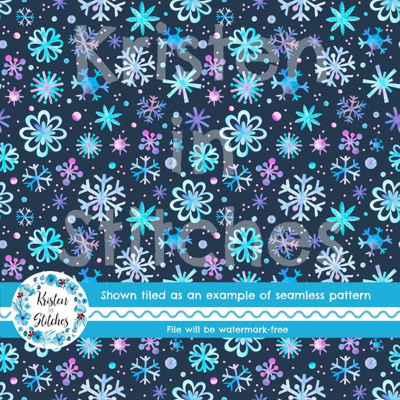 Pretty Winter Snowflakes Seamless Pattern, PNG Digital File, Instant ...